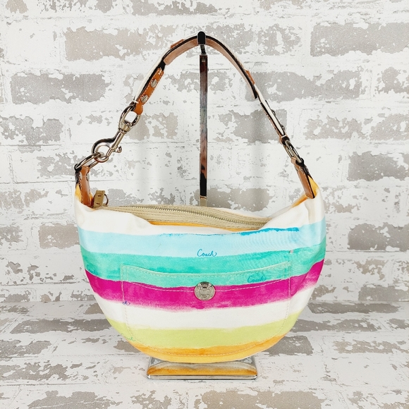 Coach | Bags | Coach Hampton Watercolor Stripe Hobo Bag Tropical Beach ...